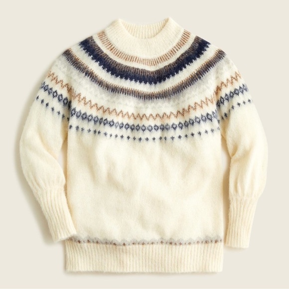 J. Crew | Sweaters | J Crew Sweater Fair Isle Yoke Puffsleeve Sweater ...